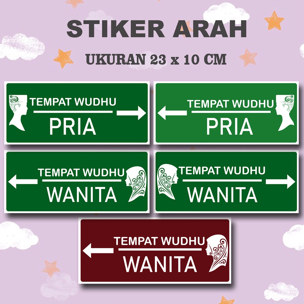 Jual Stiker arah petunjuk tempat wudhu KIRI KANAN Ukuran 23 x 10 cm ...