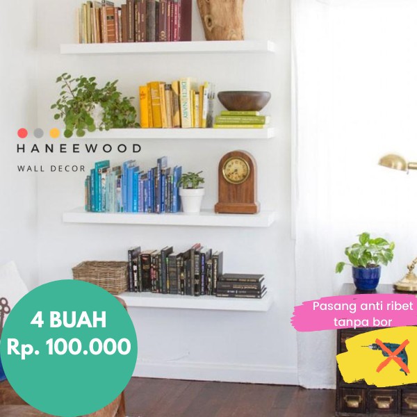 Jual COD RAK DINDING KAYU MINIMALIS GANTUNG 1 SET DAPAT 4 BUAH UKURAN P ...