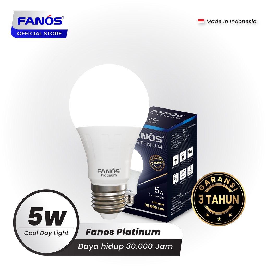 Jual FANOS Platinum Lampu Led Light Bulb 5Watt - Cool DayLight | Shopee ...