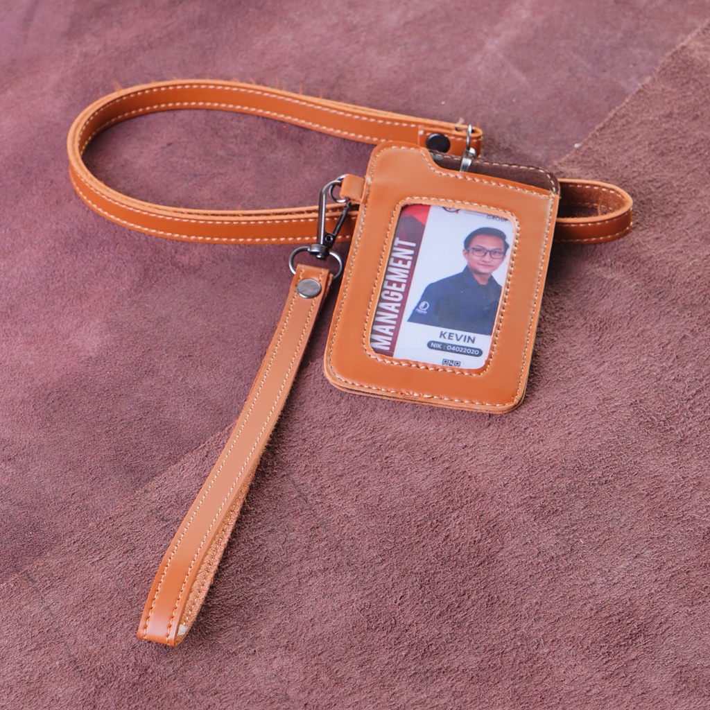 Jual NAME TAG ID CARD HOLDER KULIT TALI PANJANG DAN PENDEK KODE ENT01 ...