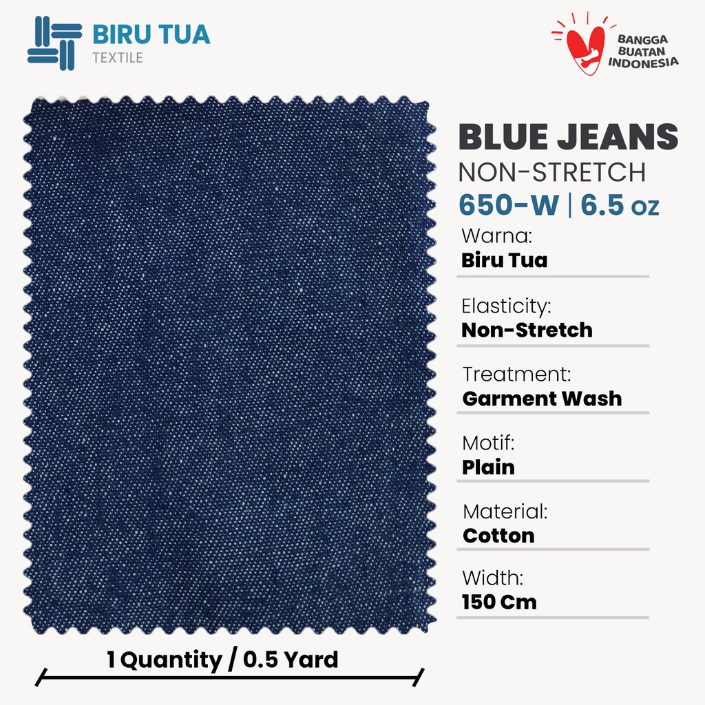 Jual Bahan Blue Jeans 650-W Washed | 6,5 Oz / Kain Denim / Denim Biru ...