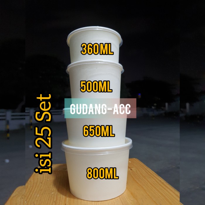 Jual PAPER BOWL 360ml 500ml 650ml 800ml TUTUP Putih Mangkok Kertas 25st - 12oz 360ml 25set tutup ...