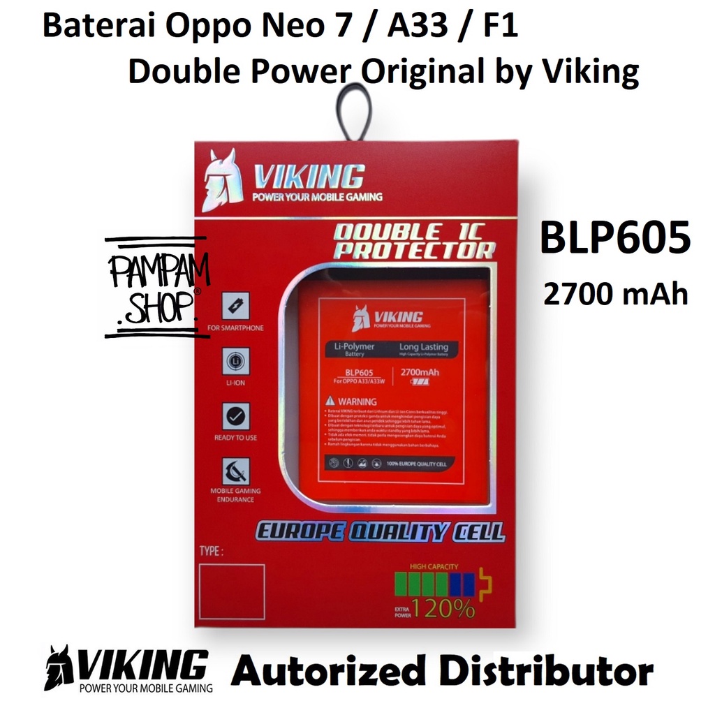 Jual Baterai VIKING Double Power Original Oppo A33 Neo 7 F1 F1F BLP605 ...