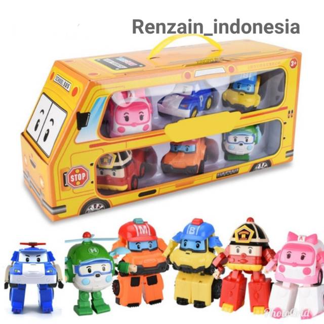 Jual Mainan Anak Robocar Poli Car 6 pcs in 1 set With Bus Packaging ...