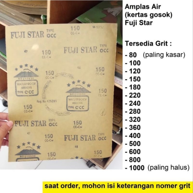 Jual Amplas Air Fuji Star Kertas Gosok Lembaran Kasar Halus grit 100 ...