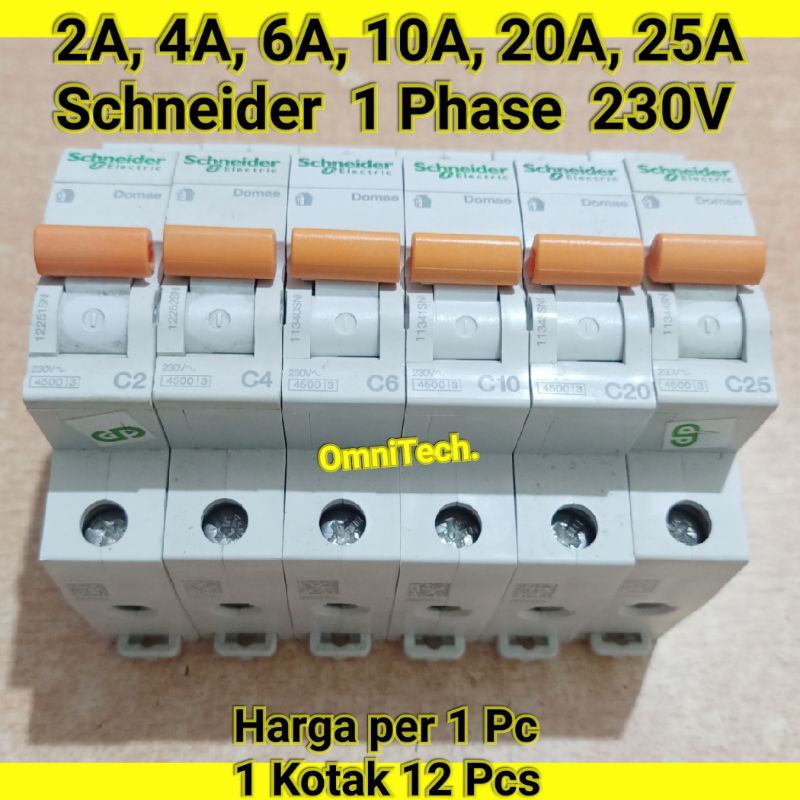 Jual MCB Schneider Listrik Rumah 2A 4A 6A 10A 16A 20A 25A Ampere 1 Phase Circuit Breaker Domae ...