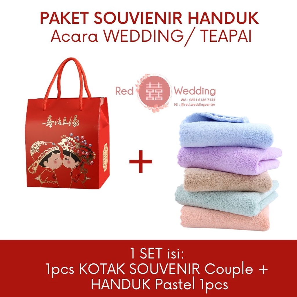 Jual [KOTAK Couple Doll] PAKET HANDUK Pastel/Merah Souvenir Pernikahan ...