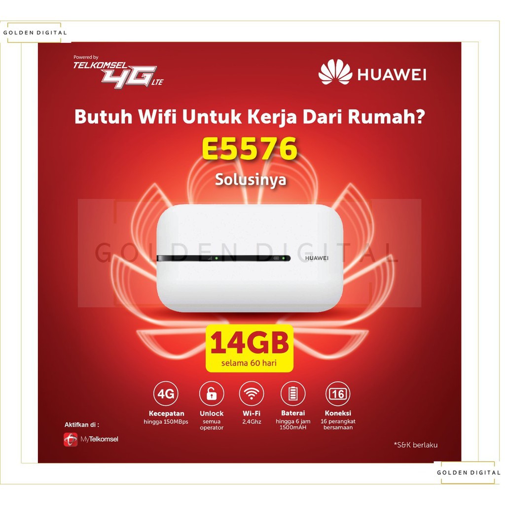 Jual Huawei E5576 Mifi Router Modem Wifi 4G Free Telkomsel 14Gb ...
