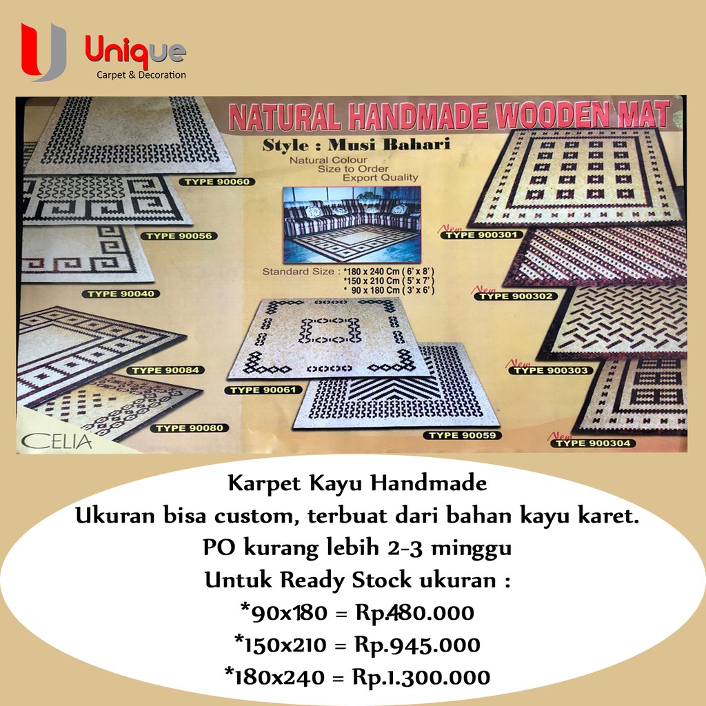 Jual Karpet Tikar kayu Musi Bahari Custom ukuran / Anyaman Handmade ...