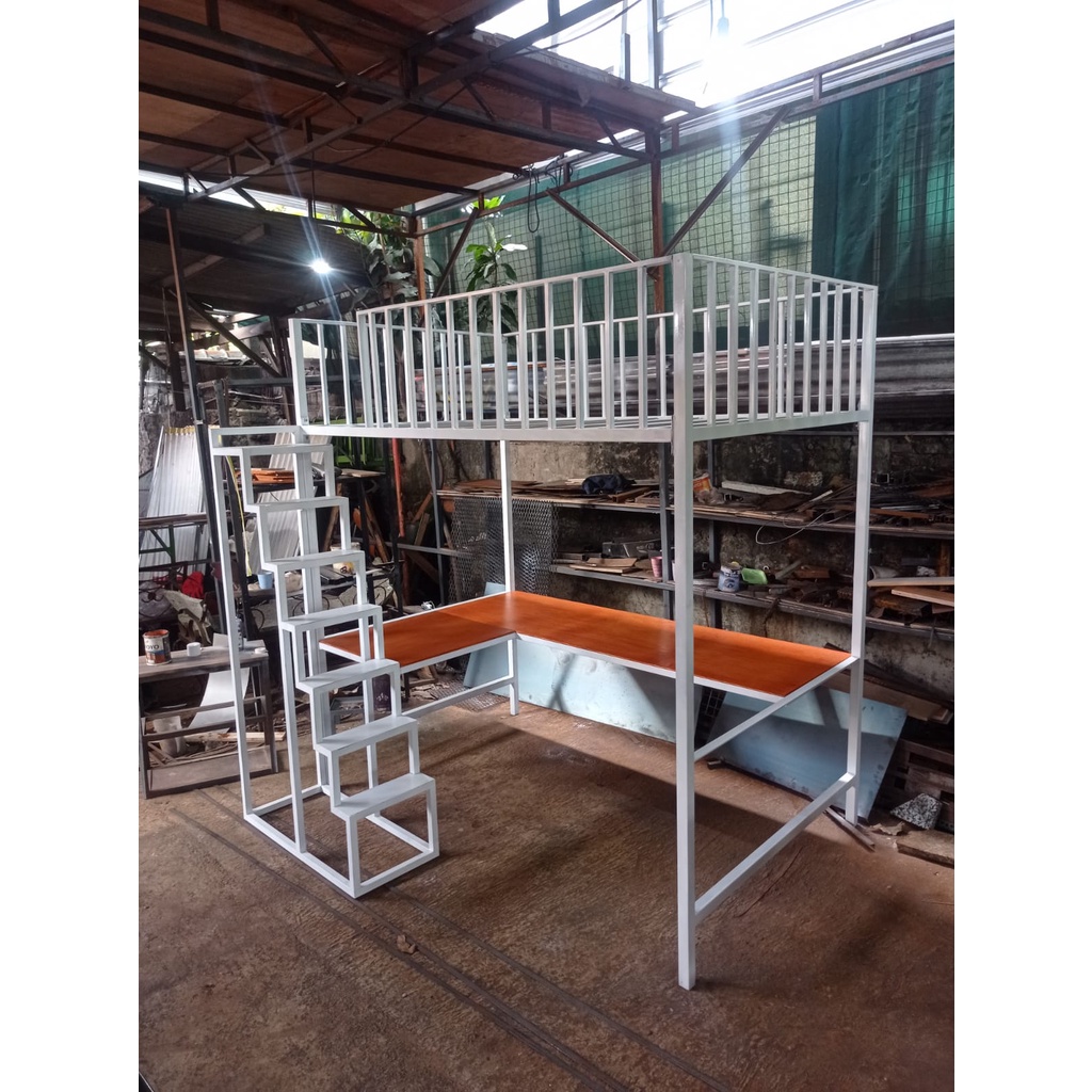 Jual Ranjang Tingkat Besi Tangga Trap Dengan Meja L Custom | Shopee ...