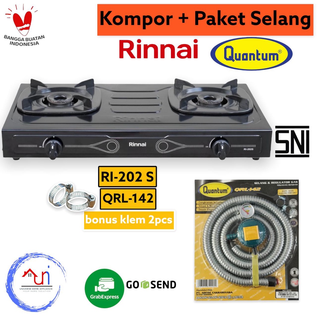 Jual PAKET KOMPOR GAS RINNAI RI-202S 2 TUNGKU BONUS PAKET SELANG ...