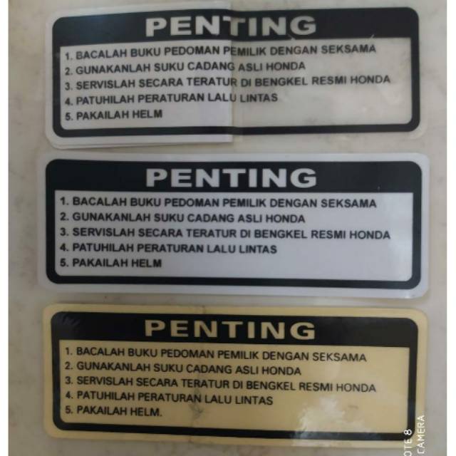 Jual Stiker/sticker label peringatan penting pada tangki Honda All ...