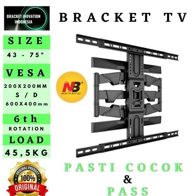 Jual NORTH BAYOU NB P6 BRACKET TV 50 55 60 65 70 75 INCH FULL MOTION 6 ARMS DSFVD25465 | Shopee ...