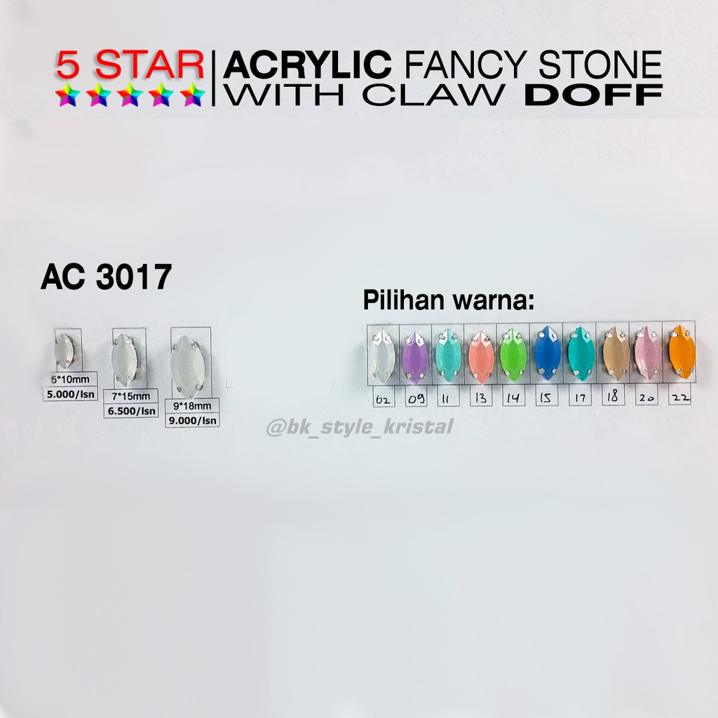 Jual 5 STAR ACRYLIC fancy stone with claw DOFF Bentuk Daun (AC 3017 ...