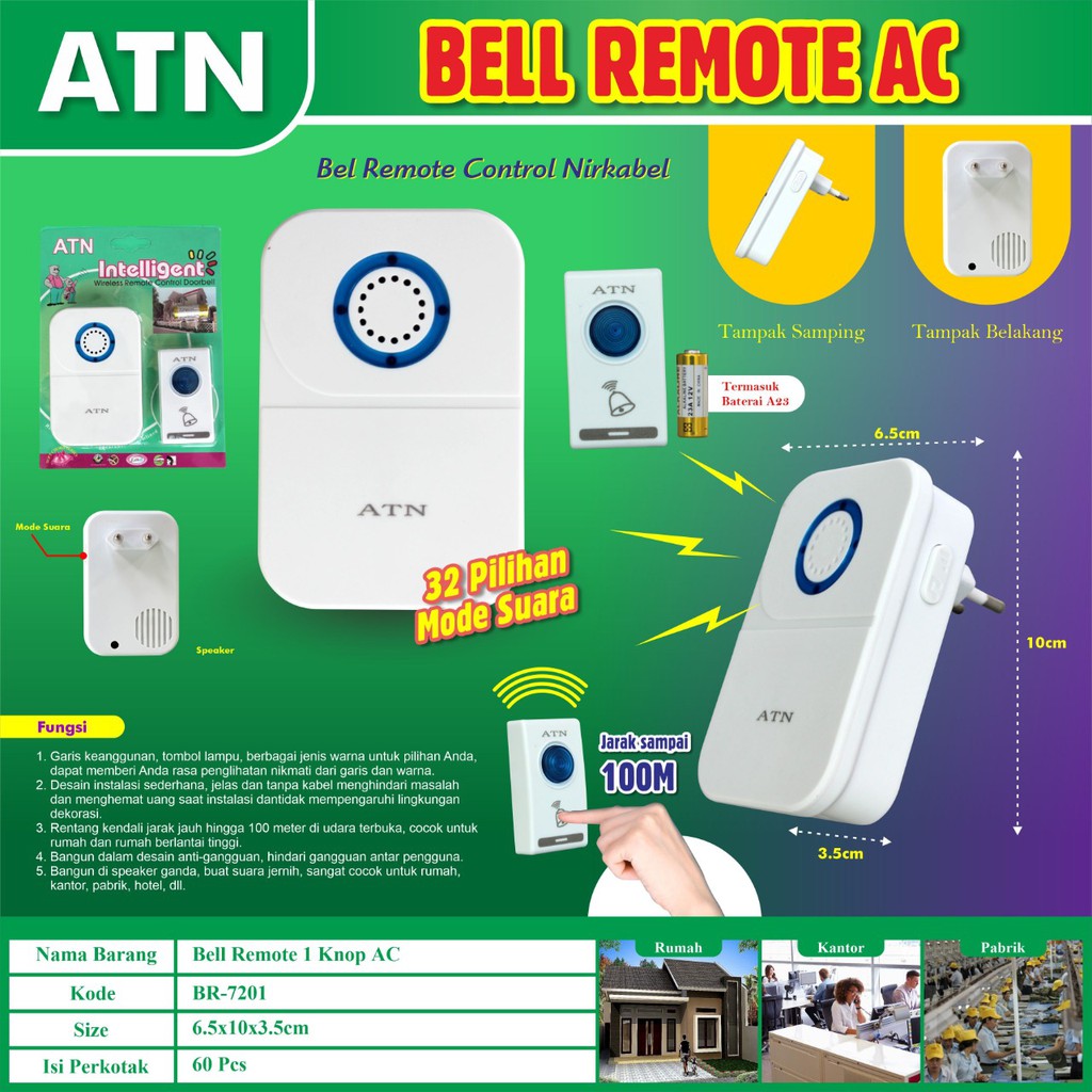 Jual COD-FREE PACKING Bell Rumah - Bel Pintu Wireless -BELL REMOT AC/DC ...