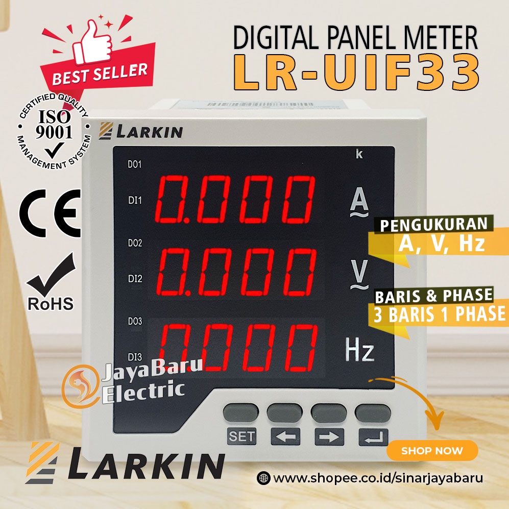 Jual Power Meter LARKIN Multi Fungsi Multifunction Ampere Volt HZ Meter Digital 1Phase 3Row LR ...
