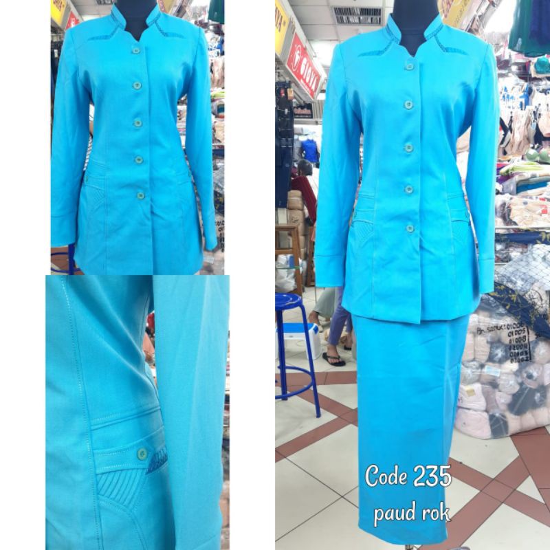 Jual Baju Dinas Wanita Biru Muda Set Rok Blazer Kerja Wanita Stelan ...
