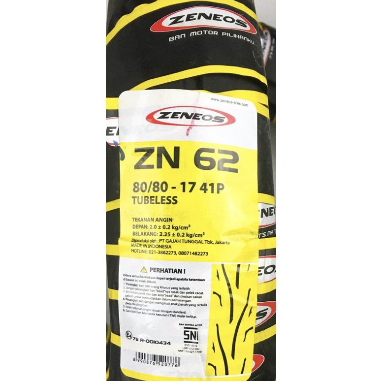 Jual Ban Zeneos ZN62 80/80 Ring 17, Tubeless | Shopee Indonesia