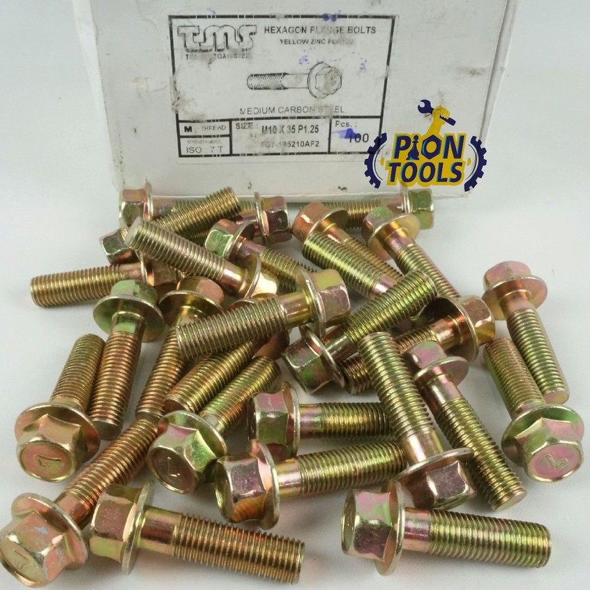 Jual Baut Flange 10x35 mm kuning K14 P1.25 Bo Flange kuning Baut Topi Flange Bolt | Shopee Indonesia