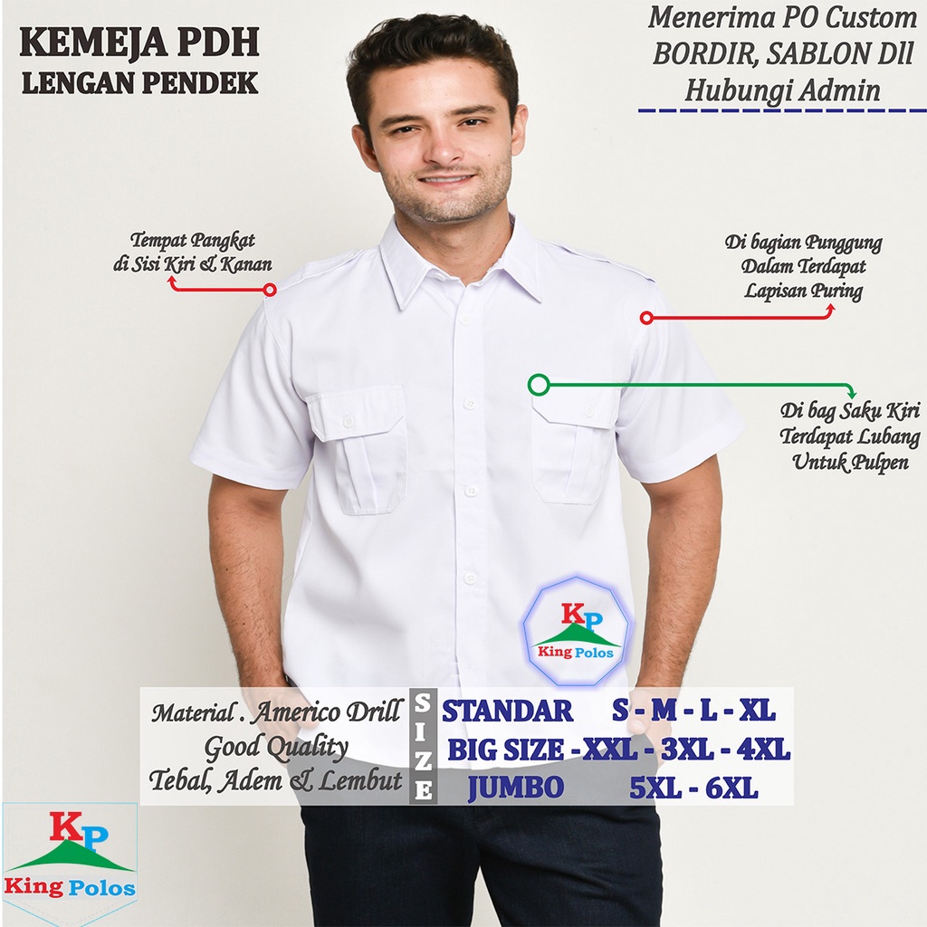 Jual KEMEJA PDH PUTIH | KEMEJA PUTIH POLOS | SERAGAM PNS/ASN PUTIH ...