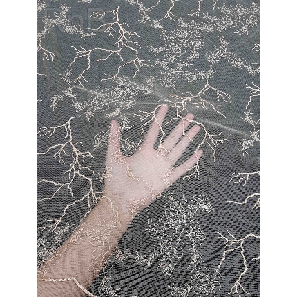 Jual Bahan Kain Tulle / Tille Bordir Motif Bunga Akar Rambat | Shopee ...