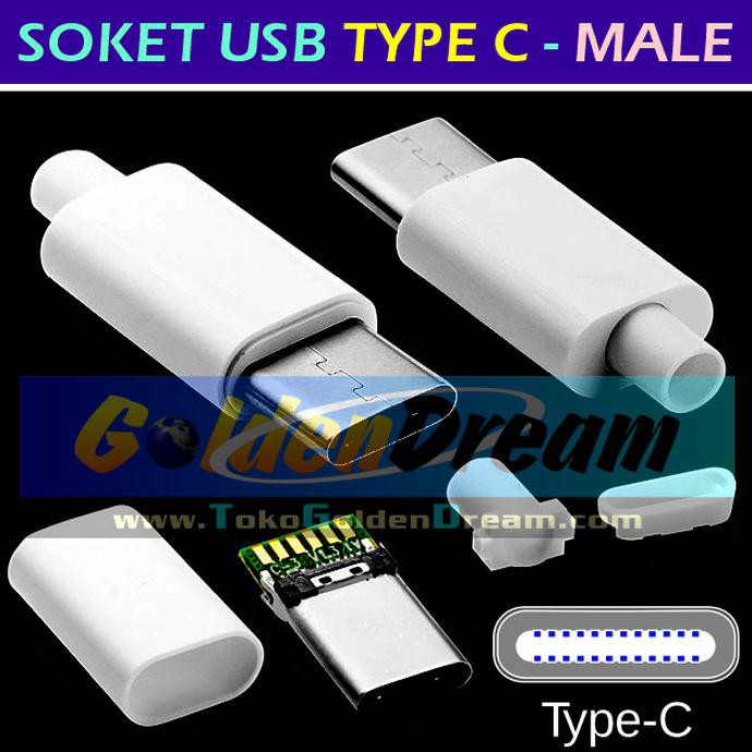 Jual Soket Usb Type C Male Jantan + Casing Tutup Shell Tipe Jack Socket ...