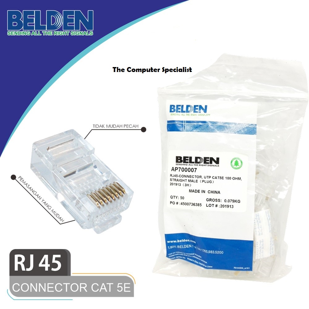 Jual Belden RJ45 Connector Cat.5 (Konektor RJ-45 Cat5 : AP700007 ...