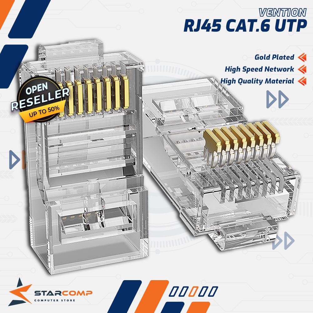 Jual RJ45 Vention IDDR0 Cat.6 Network Connector RJ45 Transparant ...