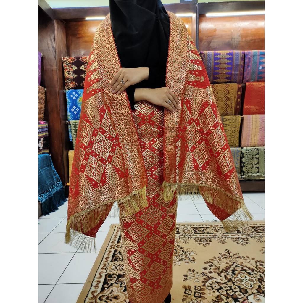 Jual Kain Songket Palembang ATBM Merah Gold | Shopee Indonesia