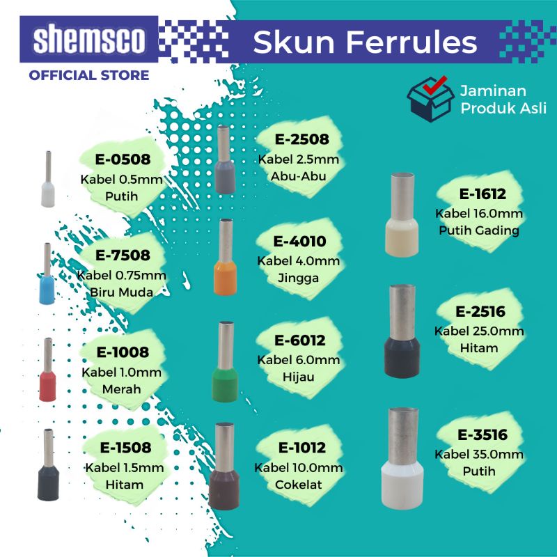 Jual 0.5mm 0.75mm 1mm Skun Ferrules E 0508 7508 1008 1508 Shemsco Core ...