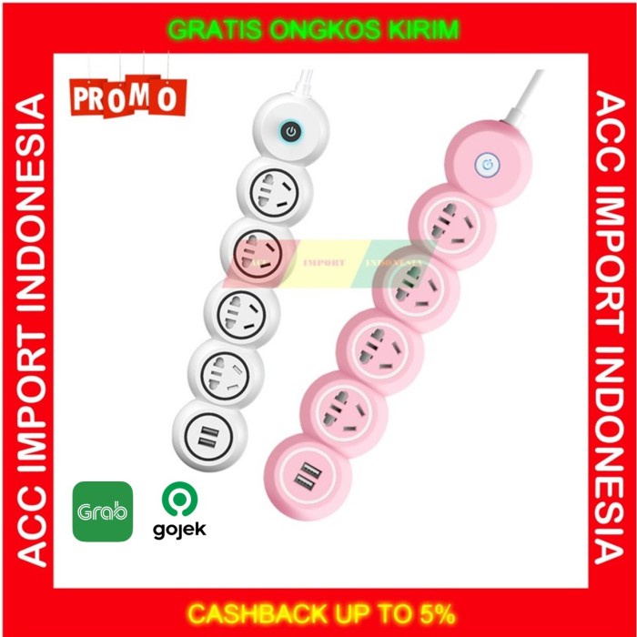 Jual Stop Kontak Colokan Listrik Strip 4 Lubang Socket 2 Port USB Pink ...