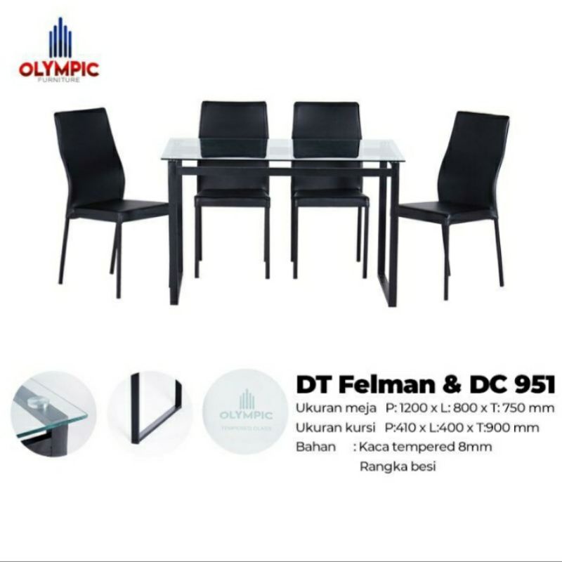 Jual Meja makan kaca olympic 4 kursi DTM Felman | Shopee Indonesia