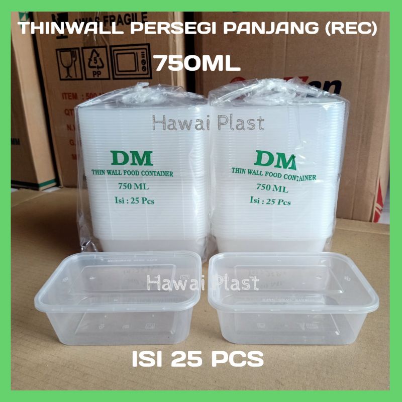 Jual Thinwall Persegi Panjang 750ml Rec Kotak Makan Isi 25 Pcs