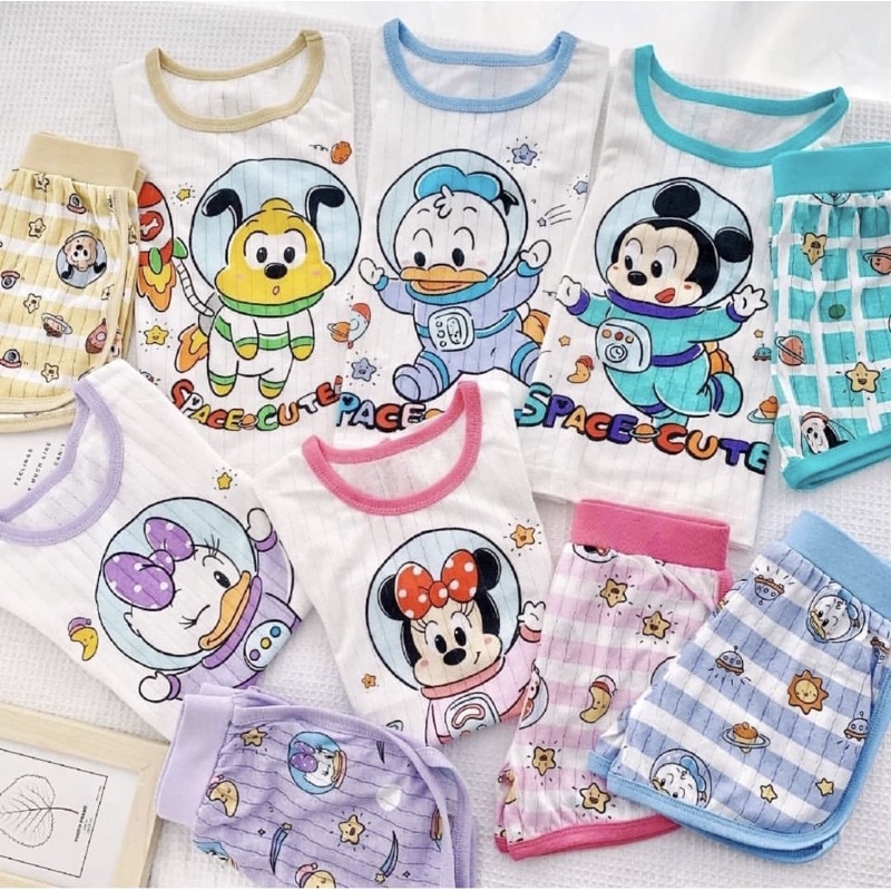 Jual baju set harian karakter disney (miecky,minnie,donald,groffy ...