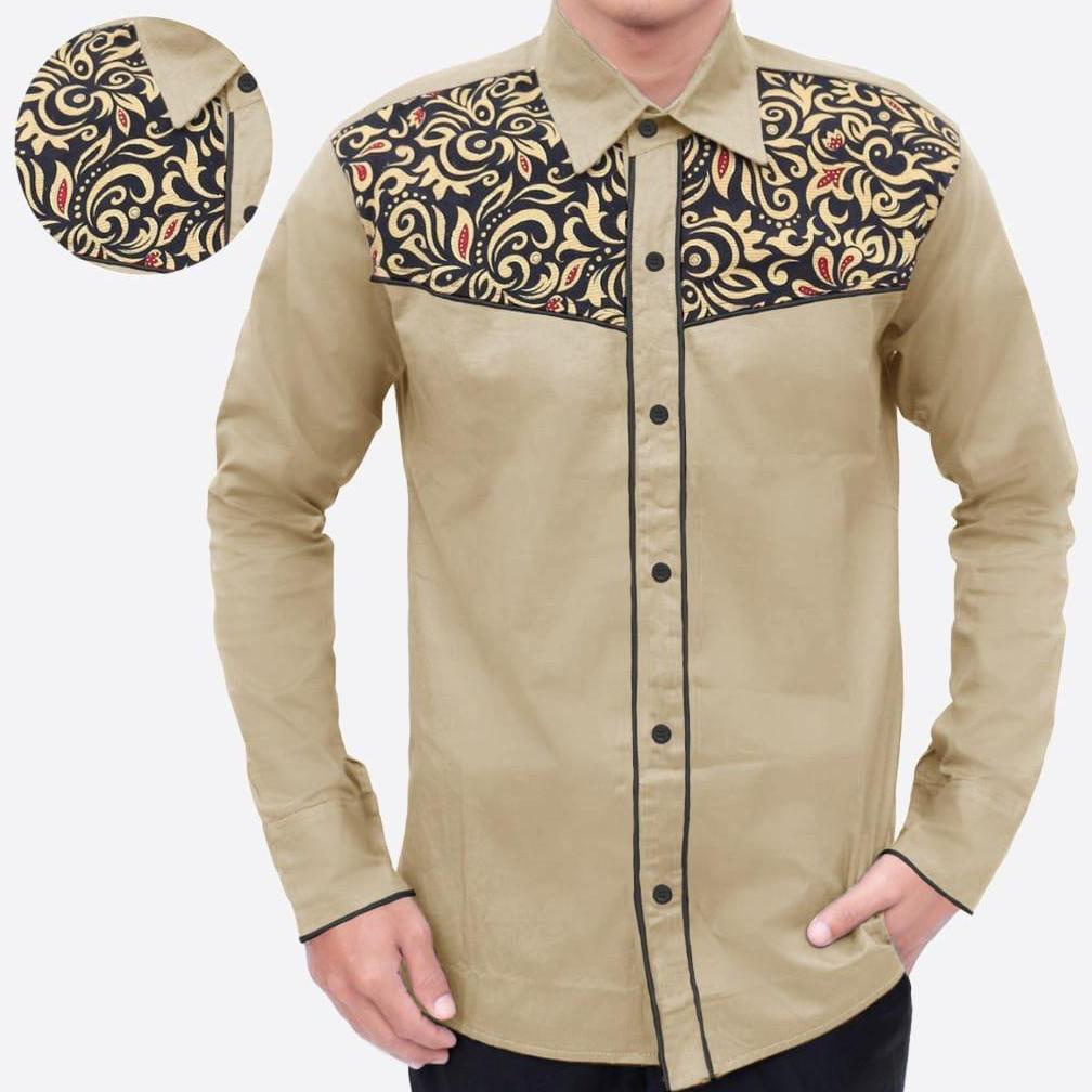 Jual Kemeja Pria Batik Kombinasi Polos Lengan Panjang | Kulin | Hem ...