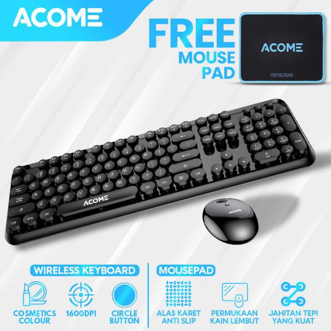 Jual Acome Keyboard Mouse Combo Wireless Fashion AKM1000 Free Mouse Pad ...