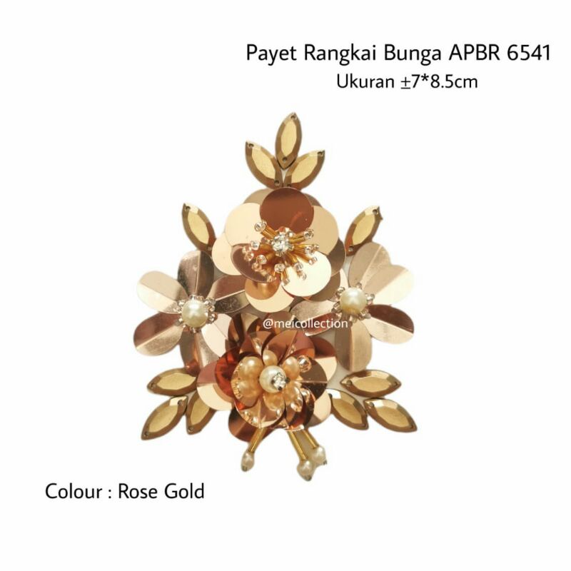Jual payet bunga 3d rangkai APBR 6541 Rose gold doff bunga jahit ...