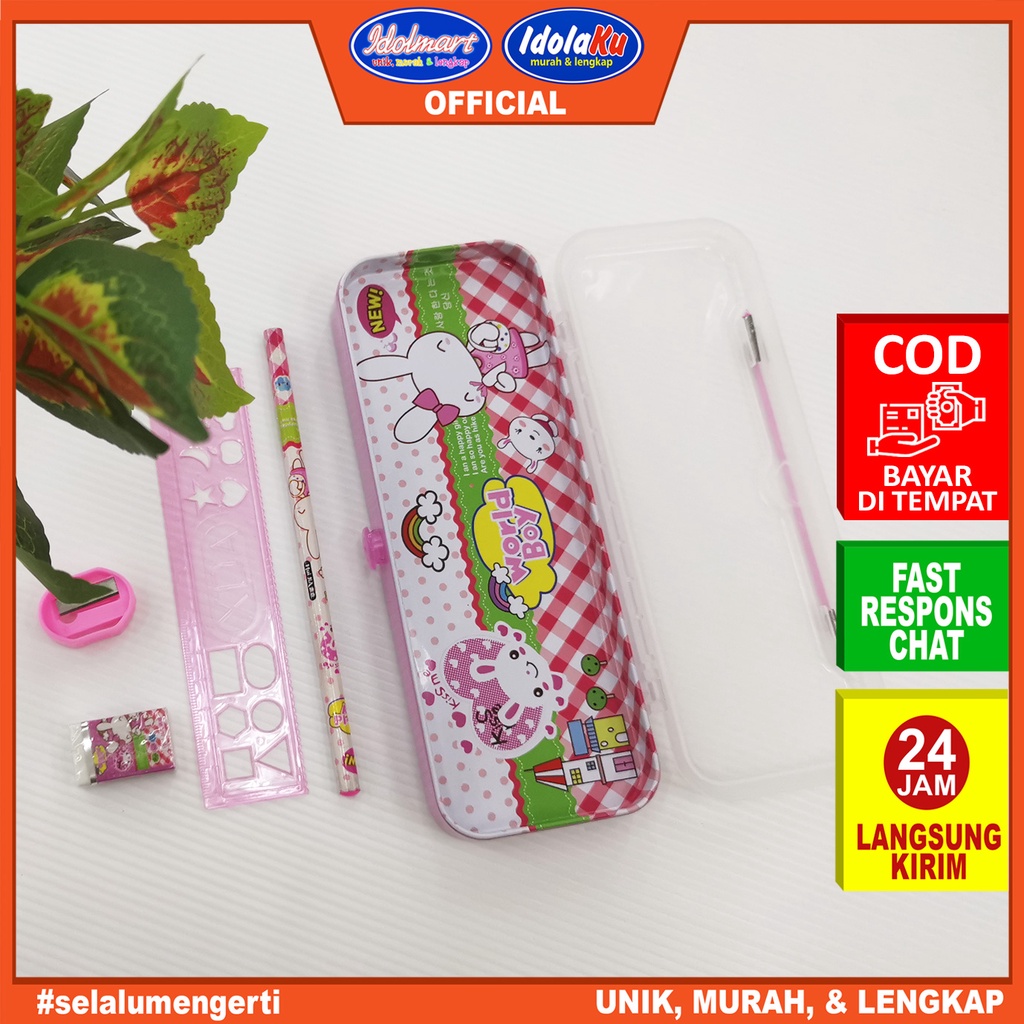 Jual IDOLAKU Tempat Pensil Kaleng Karakter Anak Sekolah / Pen Case ...