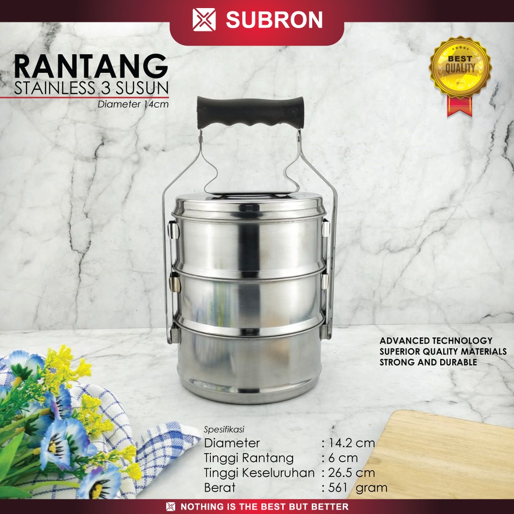 Jual SUBRON Rantang Stainless 3 Susun Diameter 14cm 16cm Wadah Tempat ...