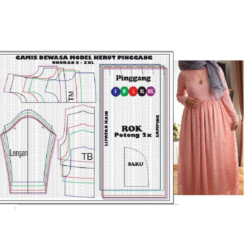 Jual Pola Jahit Pola baju Pola Gamis Dewasa Kerut/Lipit Pinggang S - xxl | Shopee Indonesia