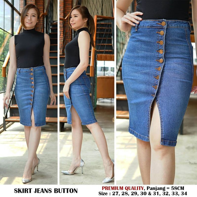 Jual READY 27-34 Rok Jeans Wanita Skirt Button Dark Blue & Light Blue ...