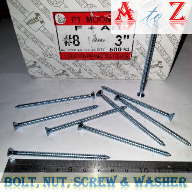 Jual Skrup cacing 8 x 3 in/screw putih 8 x 3"/sekrup tapping FH(+) 8 x ...