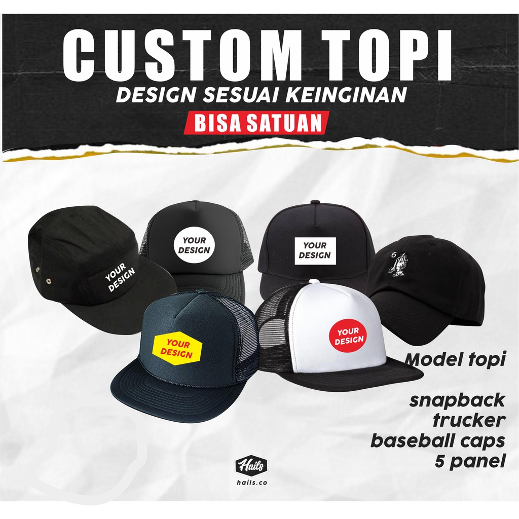 Jual custom topi trucker snapback strapback HAILS.CO | Shopee Indonesia