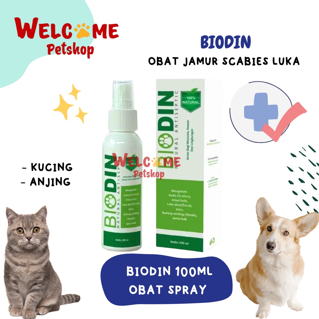 Jual Biodin Spray Obat 100ml Anjing Kucing Anti Jamur Luka Scabies ...