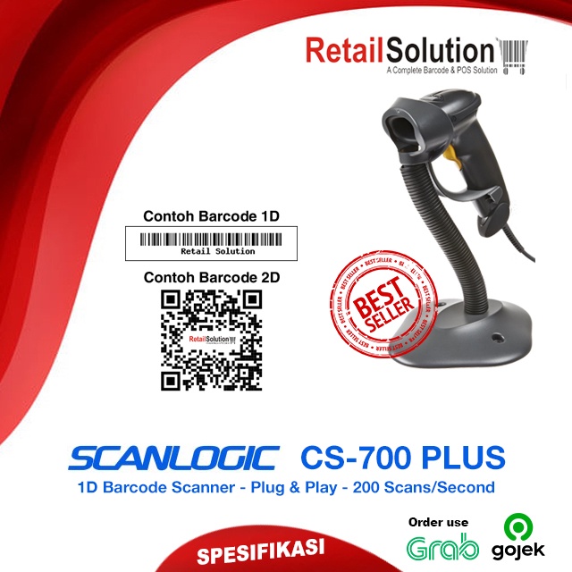 Jual Barcode Scanner 1D USB Auto-Scan - Scanlogic CS700 Plus / CS-700 ...