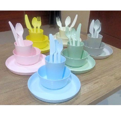 Jual IKE4 K4LAS ALAT MAKAN SET-6PCS (PIRING,MANGKUK,GELAS,PISAU,SENDOK ...