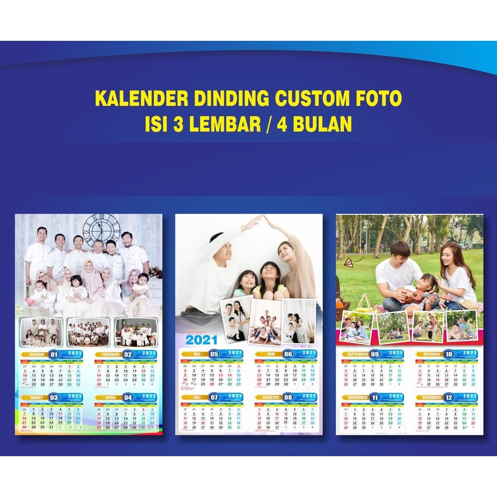 Jual Kalender dinding custom foto isi 3 (4 bulan/lembar) + klep seng ...