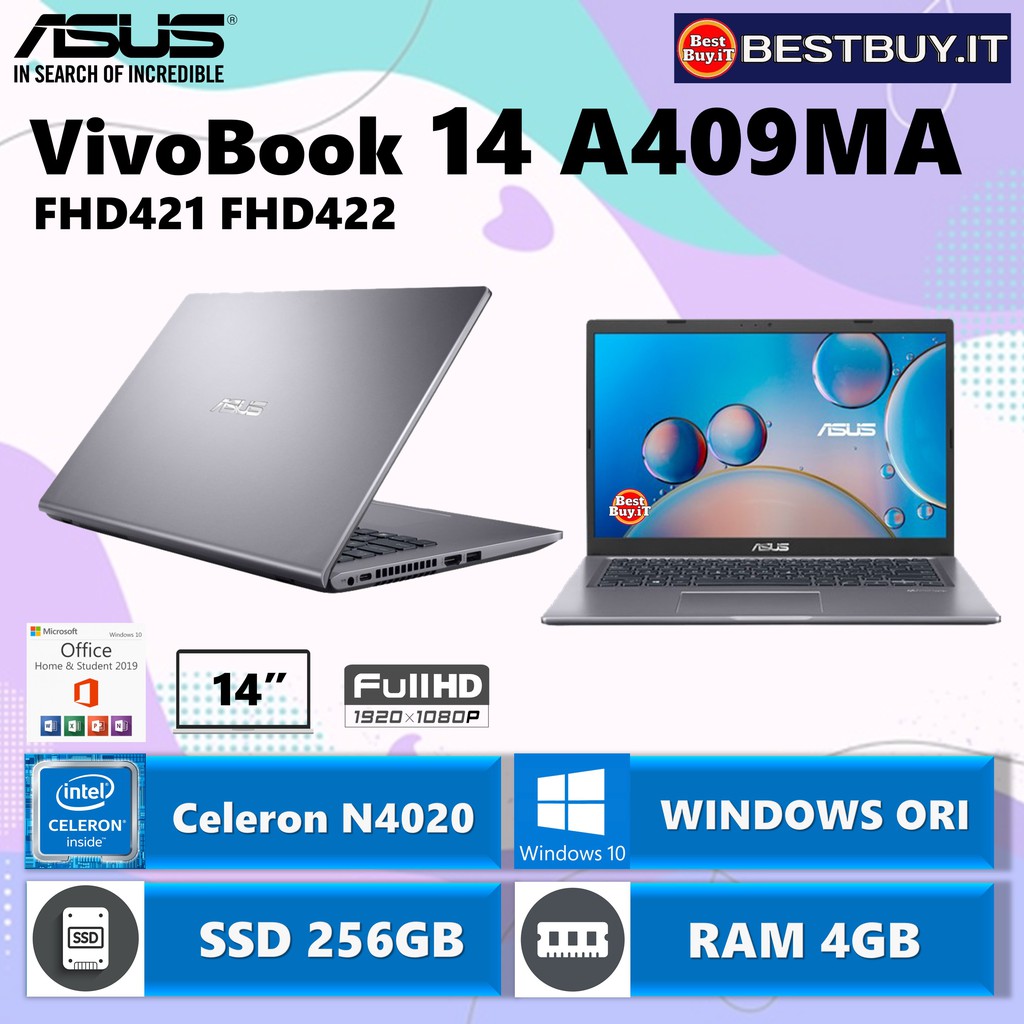 Jual LAPTOP ASUS VIVOBOOK 14 A409MA N4020 4GB 256GB SSD 14" FHD W10 OHS ...
