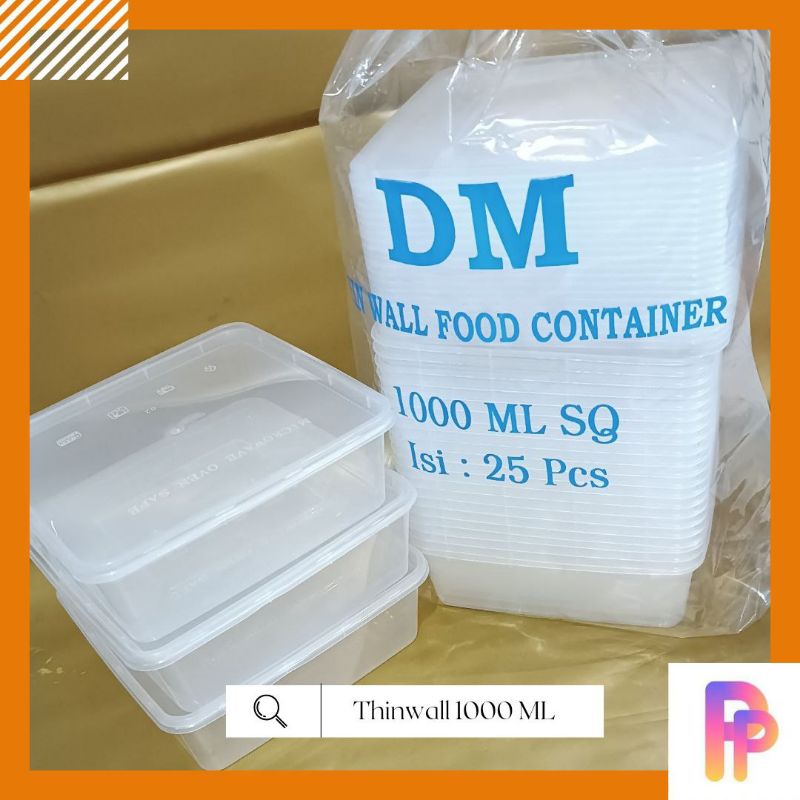Jual KOTAK MAKAN PERSEGI 1000ML - BOX THINWALL FOOD CONTAINER - ISI 25PCS | Shopee Indonesia