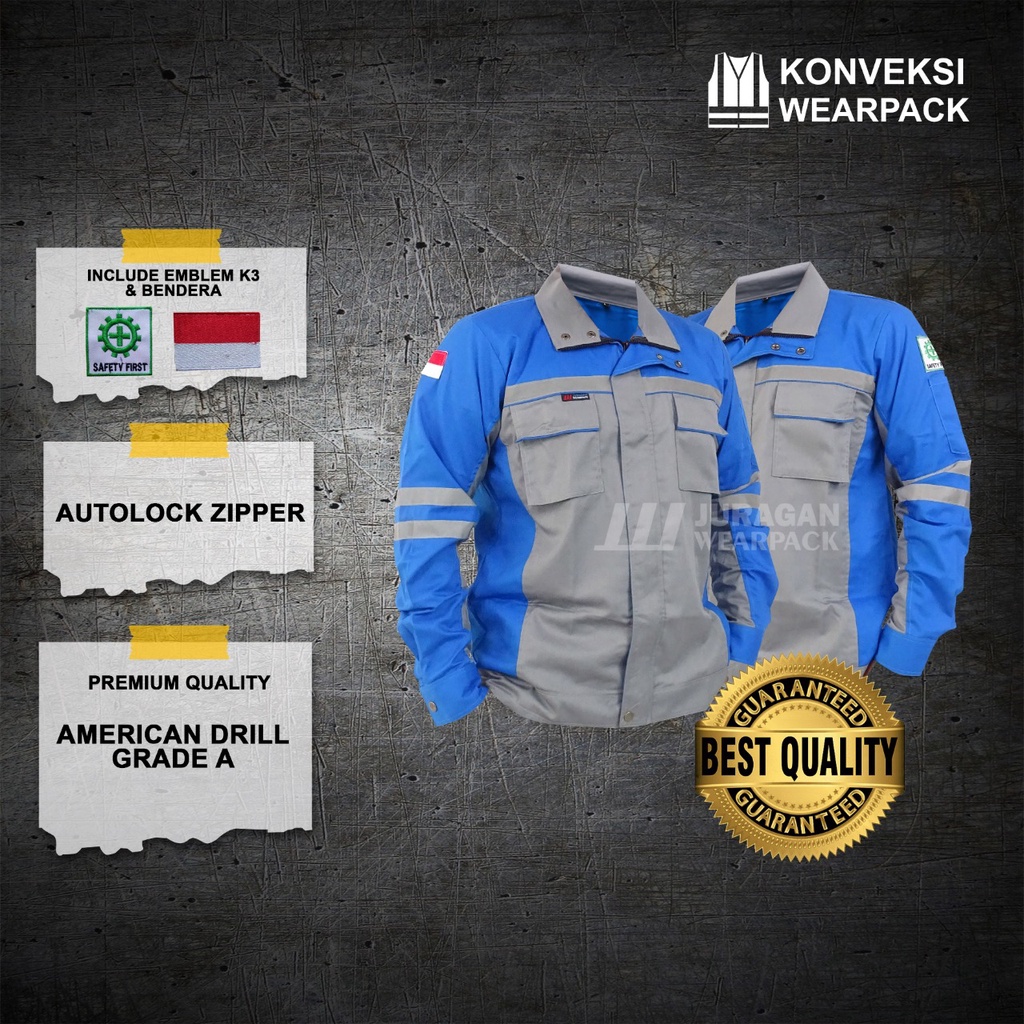 Jual Wearpack Kerja Model Semijaket Warna Biru Benhur Kombinasi Abu-abu ...